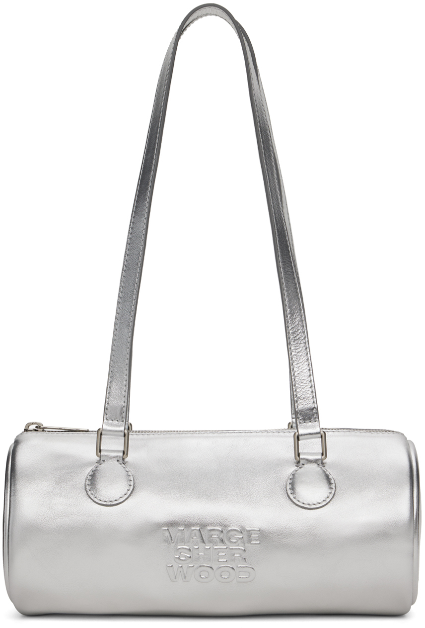 Margesherwood Silver Log Shoulder Bag In Silver Foiled Plain